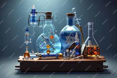 Premium Photo A Medical Podium With Atomic Objects A Medical Bottle