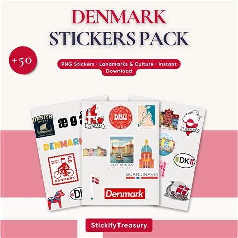 Denmark Sticker Pack • 50 Danish Stickers Png • Copenhagen Landmarks