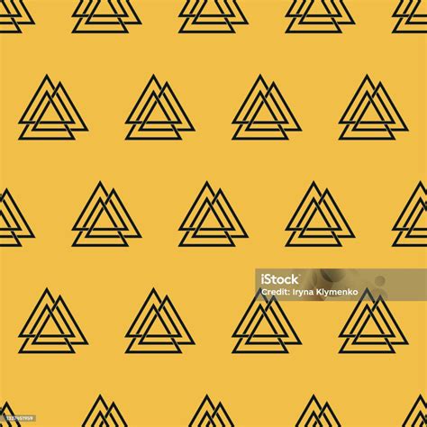 발크넛 사인 스칸디나비아 부적 상징 신 오딘 매끄러운 패턴 난교 신성한 기하학 마술 노란색 배경의 벡터 그림 3가지 개체에 대한 스톡 벡터 아트 및 기타 이미지 Istock