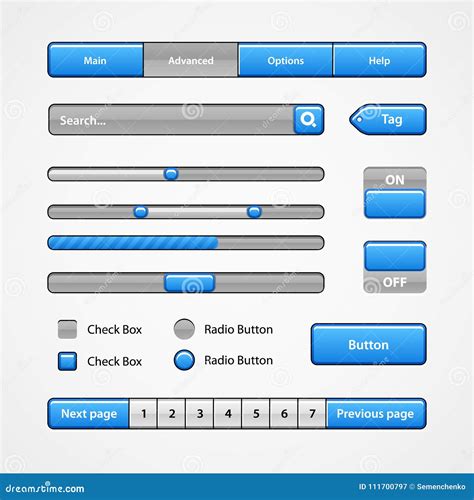 Clean Light Blue User Interface Controls Web Elements Website Software Ui Buttons Switchers