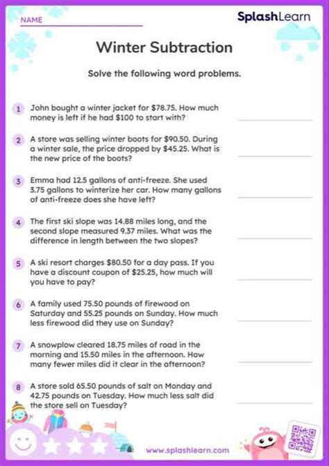 Subtract Decimal Numbers With Upto 2 Decimal Place Winter Word