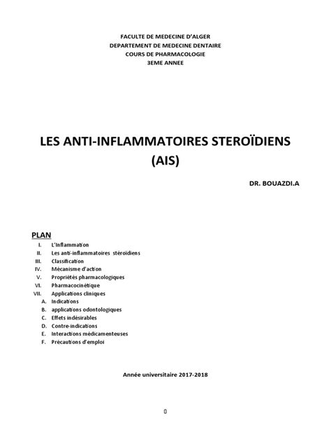 Les Anti Inflamm Stéroidien Final Pdf Glande Surrénale Cortisol