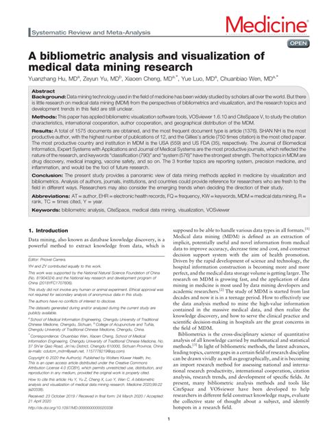 Pdf A Bibliometric Analysis And Visualization Of Medical Data Mining Research