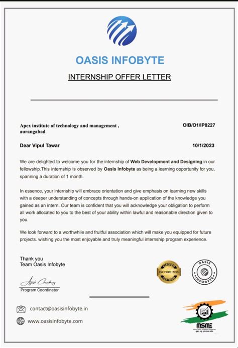 Vipul Tawar On Linkedin Oasisinfobyte Oasisinfobyte Intership