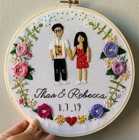 Custom Couples Portrait Embroidery Hoop Custom Portrait Etsy