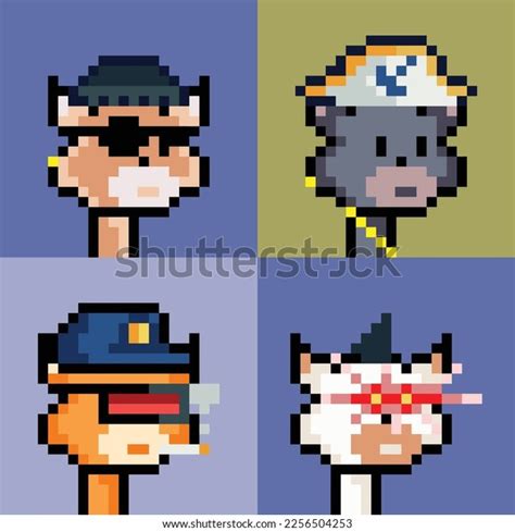 Pixel Art Cat Character Attribute Assets Stock Vector Royalty Free