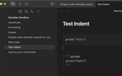 Can Not Indent Code Block Without A List Help Obsidian Forum
