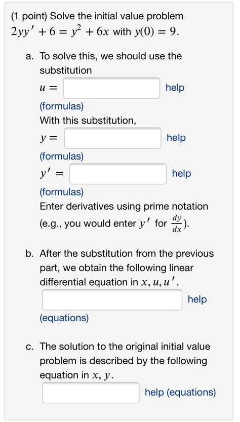 solved 1 point solve the initial value problem 2yy 6