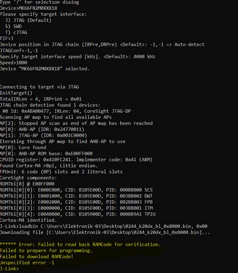 Problem Loading Bin File To Nxp Frdm K64f Using Seggerjlink Failed To