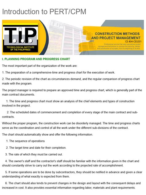 Introduction To Pert Cpm Ce 434 Ce41s1 Construction Methods And Project Management Pdf