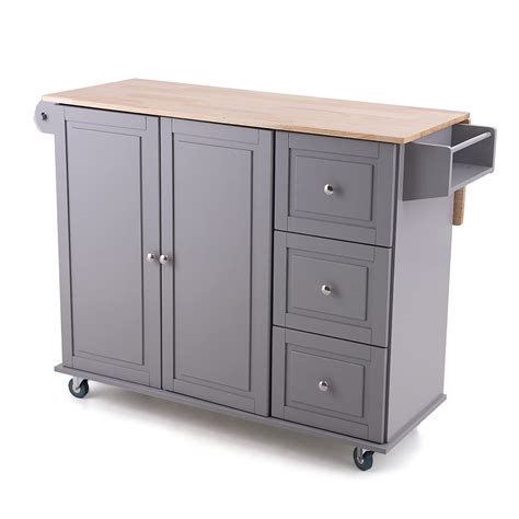 Sophia William Kitchen Island Cart On Wheels With Drop Leaf And Rubber Wood Top Rolling