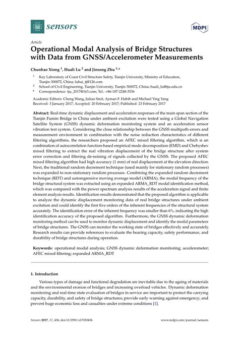 Pdf Operational Modal Analysis Of Bridge Structures With Data From