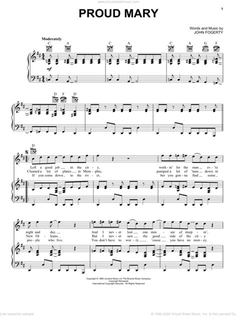 Creedence Clearwater Revival Proud Mary Sheet Music For Voice Piano