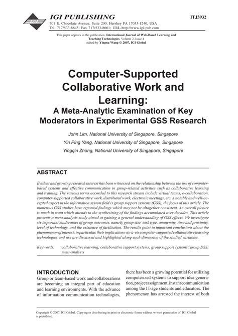 Pdf Computer Supported Collaborative Work And Learning