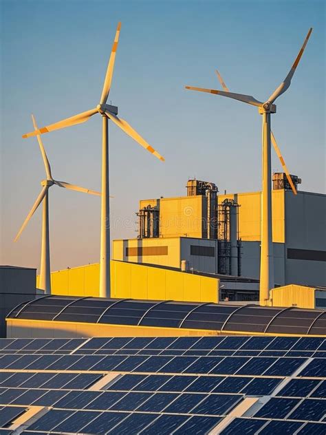 Solar Cells And Wind Turbines Generating Electricity In Power Station