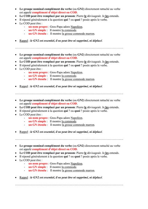 Le Groupe Nominal Complément Du Verbe Ou Gn2 Directement