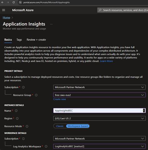 using azure application insights for swa statistcs part 1 setup