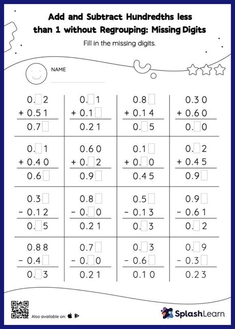 Add And Subtract Hundredths Less Than 1 Without Regrouping Missing