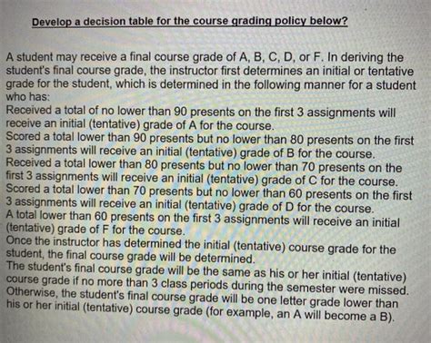 Solved Develop A Decision Table For The Course Grading
