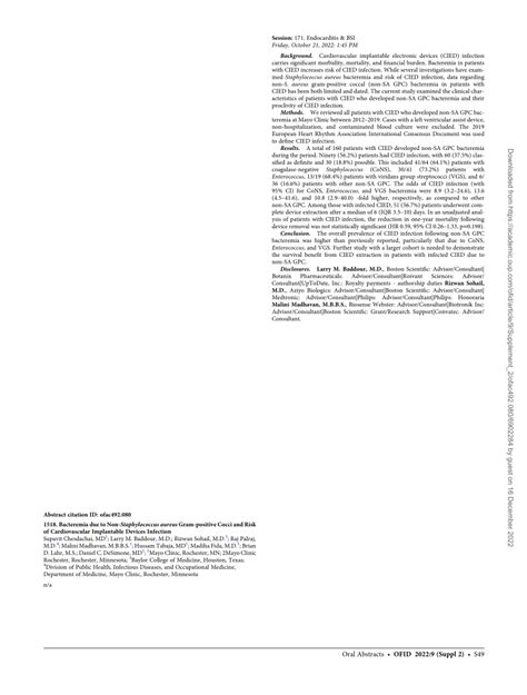 Pdf 1518 Bacteremia Due To Non Staphylococcus Aureus Gram Positive