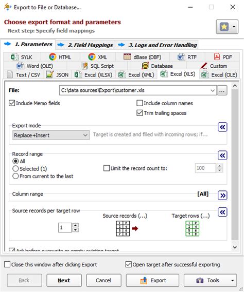 excel xls export format exportizer documentation
