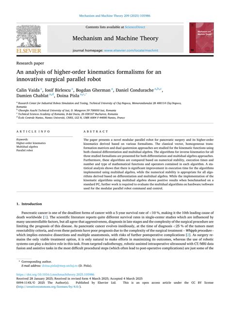 Pdf An Analysis Of Higher Order Kinematics Formalisms For An Innovative Surgical Parallel Robot