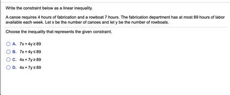 Solved Write The Constraint Below As A Linear Inequality A