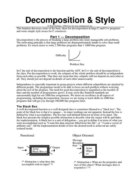 Decomposition And Style Decomposition And Style © Nick Parlante 1996 For Non Commerical Use