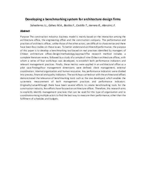 Pdf Developing A Benchmarking System For Architecture Design Firms
