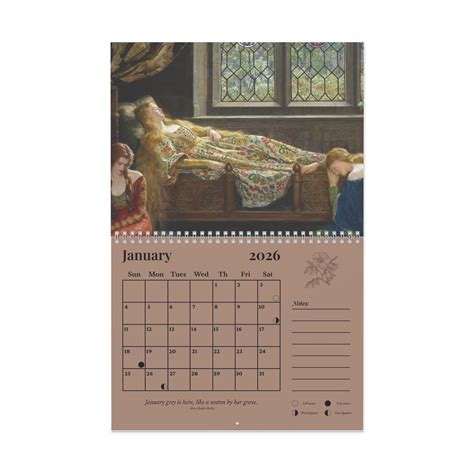Medieval Muse Wall Calendar 2026 Pre Raphaelite Medievalcore Art