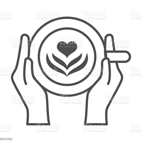 하트 드로잉이 있는 커피 컵 케이터링 비즈니스 컨셉 흰색 배경의 라떼 벡터 사인 모바일 컨셉 및 웹 디자인의 윤곽 스타일 아이콘 벡터 그래픽 예술에 대한 스톡 벡터 아트 및