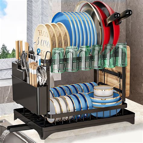 Bnfu Escurridor De Trastes De 2 Niveles De Acero Inoxidable Con Sistema
