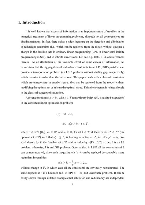 Pdf Saturation In Linear Optimization