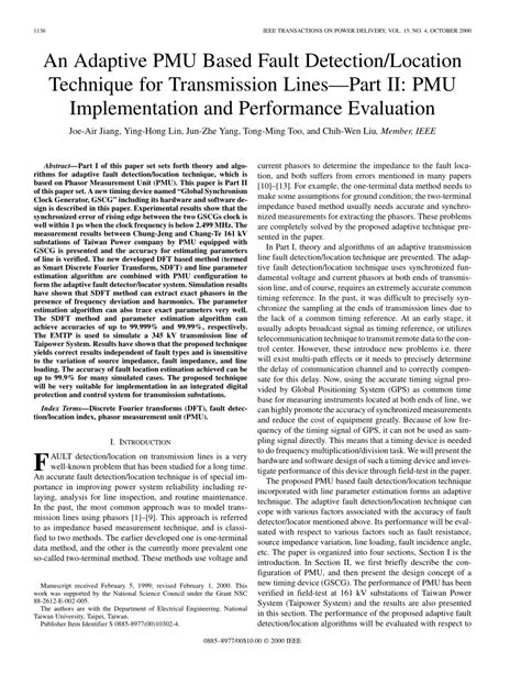 Pdf An Adaptive Pmu Based Fault Detectionlocation Technique For