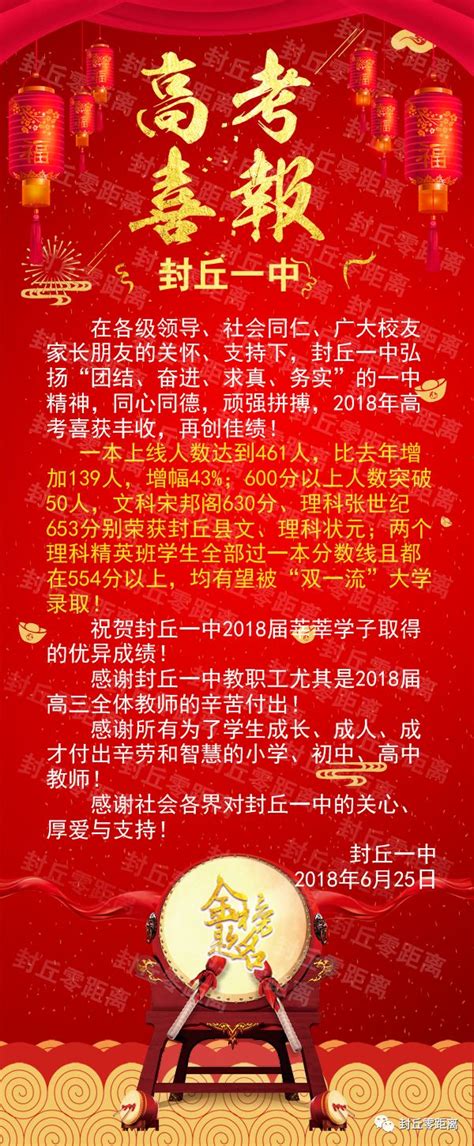 高考喜报封丘一中2018再创佳绩附封丘一中2018届高考600分以上学生名单及成绩