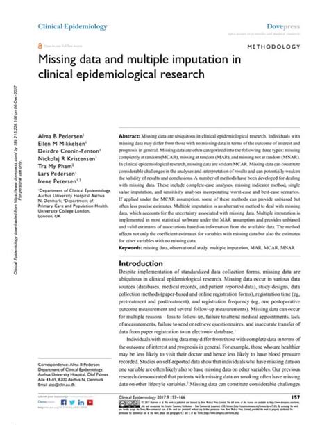 Missing Data And Multiple Imputation In Clinical Epidemiolog Pdf