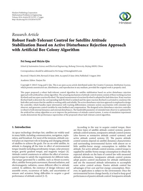 Pdf Robust Fault Tolerant Control For Satellite Attitude