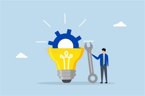 Innovation Development Businessman Build Gear In Lightbulb Idea Stock