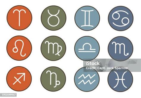 별자리에 따른 조디악 표지판의 상징 세트 물 흙 공기 불은 조디악 사인에 따른 요소의 색상입니다 평면 벡터 그림입니다 0명에 대한 스톡 벡터 아트 및 기타 이미지 Istock