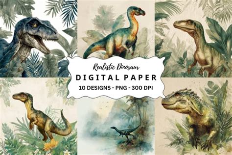 Realistic Dinosaur Backgrounds 10 Watercolor Digital Papers Pack