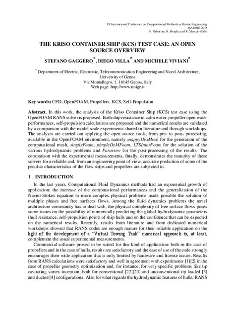 Pdf The Kriso Container Ship Kcs Test Case An Open Source Overview