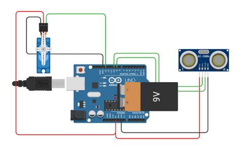 Circuit Design Servo And Ultrasonic Tinkercad