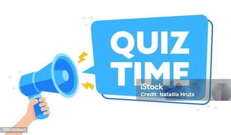 밝고 매력적인 벡터 일러스트레이션 의 손 들고 메가폰 퀴즈 시간 발표 시험에 대한 스톡 벡터 아트 및 기타 이미지 시험 여가활동 게임 재미 Istock