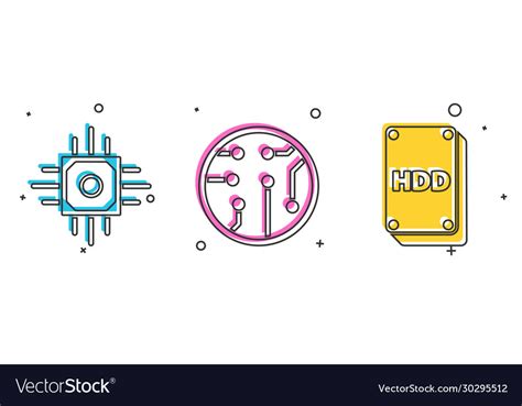 set processor processor and hard disk drive hdd vector image