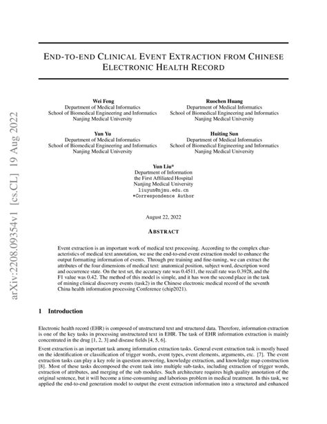 End To End Clinical Event Extraction From Chinese Electronic Health