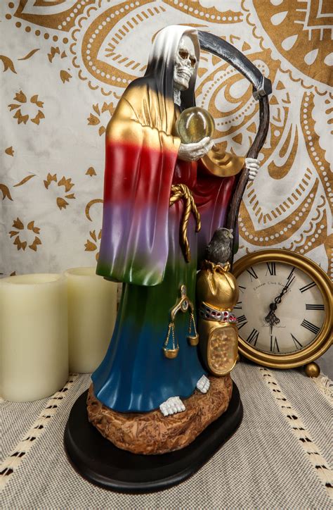 Large 16 75h Rainbow Holy Death Santa Muerte Holding Scythe Globe W Ebros T
