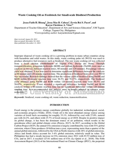 Used Oil Production Pdf Biodiesel Biofuel