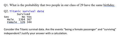 Solved Q1 What Is The Probability That Two People In Our Chegg Com