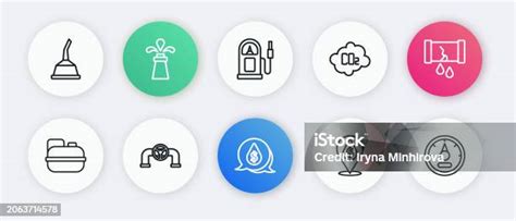 달러 기호 깨진 오일 파이프 밸브 휘발유 용기 Co2 배출 구름 주유소 모터 게이지 및 아이콘이 있는 세트 라인 오일 방울 벡터 0명에 대한 스톡 벡터 아트 및 기타 이미지