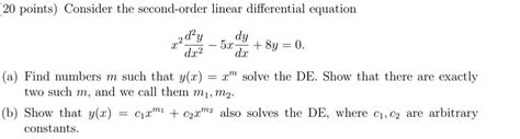Solved 20 Points Consider The Second Order Linear